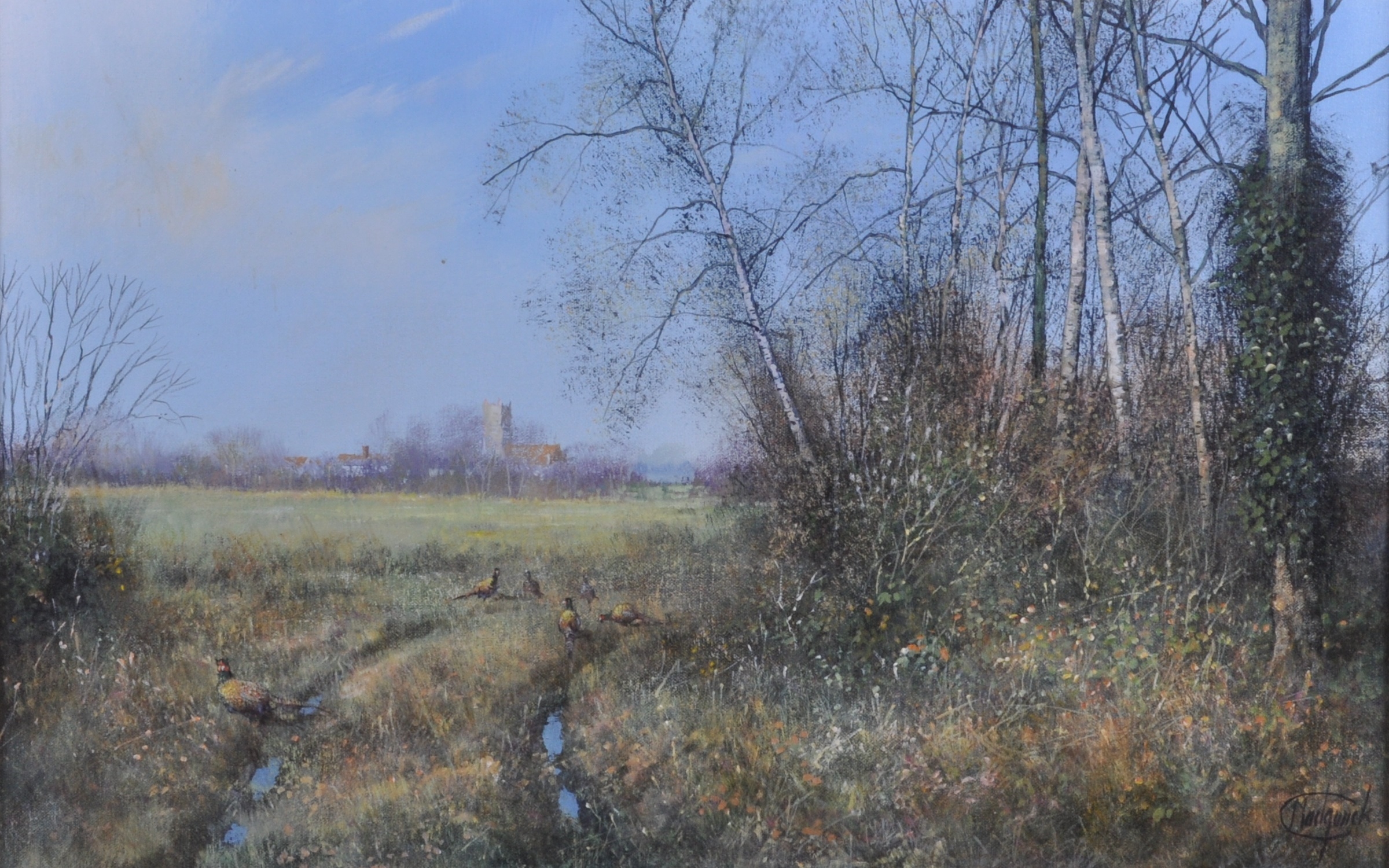 Clive Madgwick | - Pheasants in a winter landscape | MutualArt
