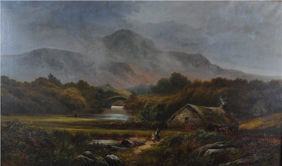 George Willoughby Maynard | - An extensive river landscape with lone ...