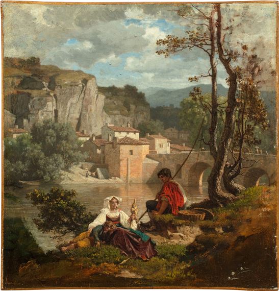 Alfred de Curzon | Paysage animé des environs de Rome (1854) | MutualArt