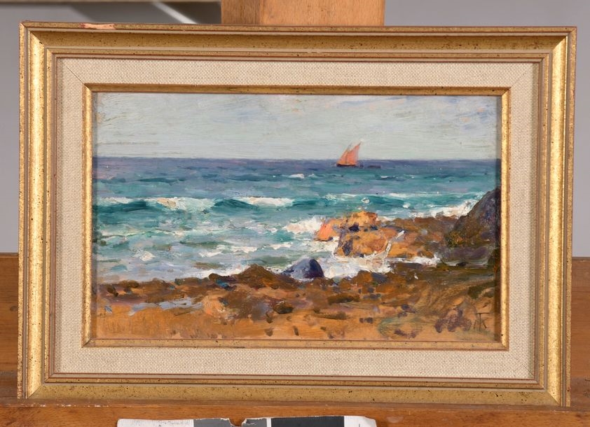Mikhail Stepanovich Tkachenko | Seaside with a Sailboat | MutualArt