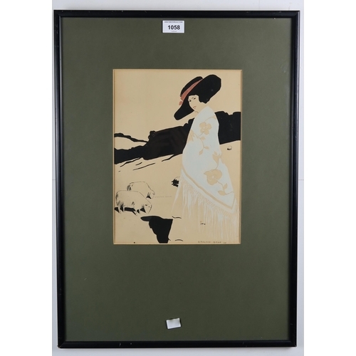 George Telfer Bear | LADY WEARING A SHAWL AND BROAD BRIMMED HAT IN A ...