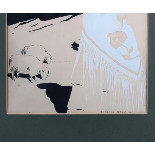 George Telfer Bear | LADY WEARING A SHAWL AND BROAD BRIMMED HAT IN A ...