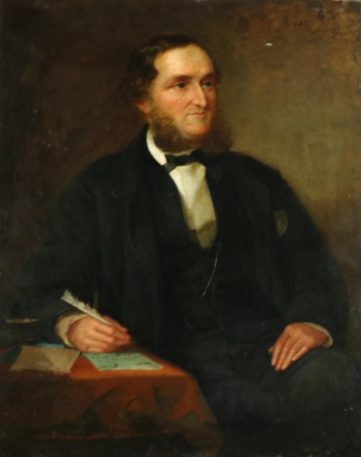 John Brennan | Portrait of a Gentleman, seated by a Table with quill in ...