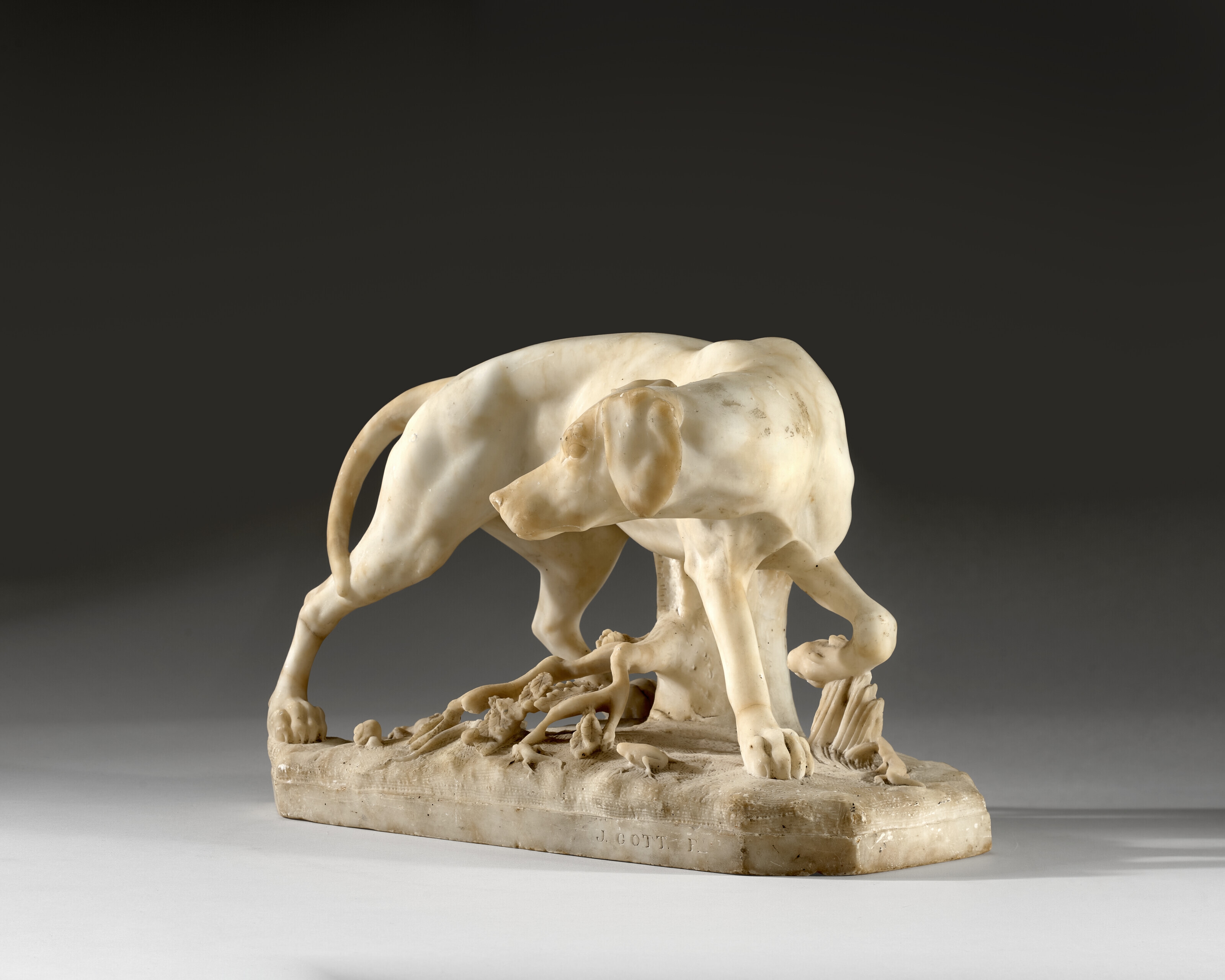 Joseph Gott | AN ALABASTER GROUP OF A POINTER | MutualArt