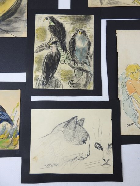 Ferdinand Desnos | six drawings with rehauts of colors on paper ...