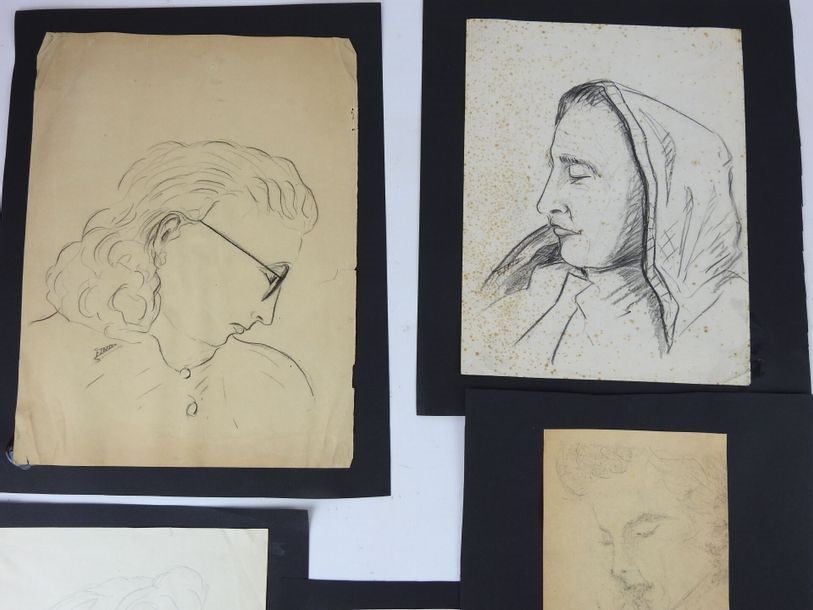 Ferdinand Desnos | five drawings on paper representing portraits ...