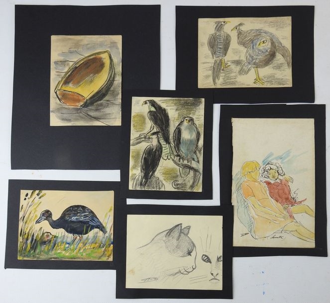 Ferdinand Desnos | six drawings with rehauts of colors on paper ...