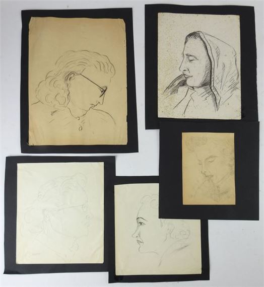 Ferdinand Desnos | five drawings on paper representing portraits ...