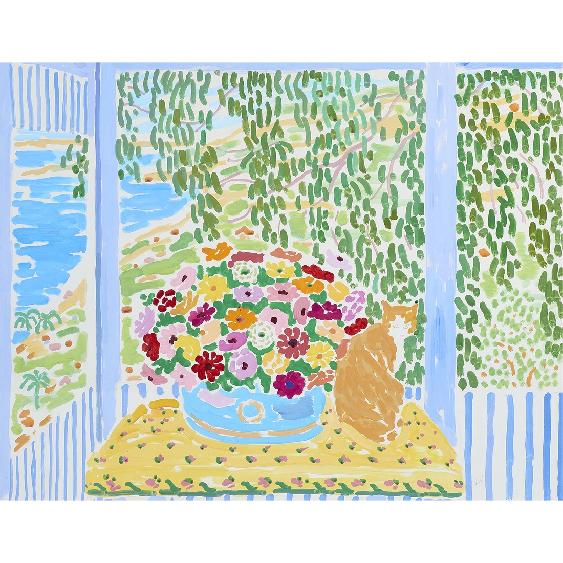 John Botz | Still life with flowers and an orange chair | MutualArt