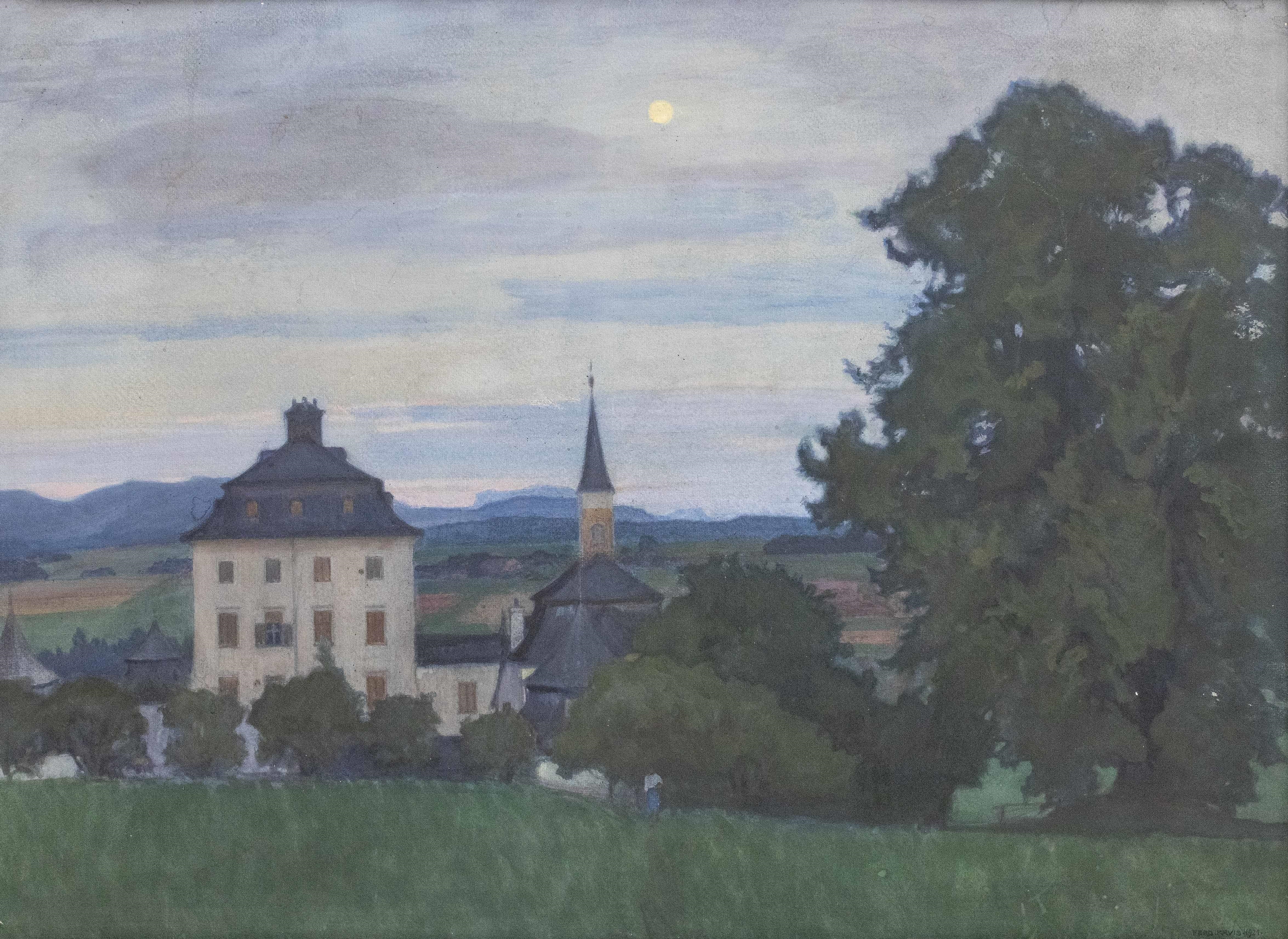 Ferdinand Kruis | Schloss Seeburg am Wallersee bei Mondaufgang (1921 ...