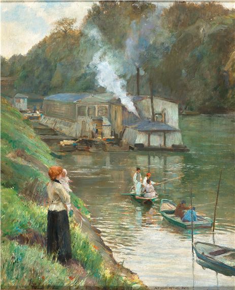 Alfred Sohn-Rethel | Houseboats and Fishermen on a River | MutualArt