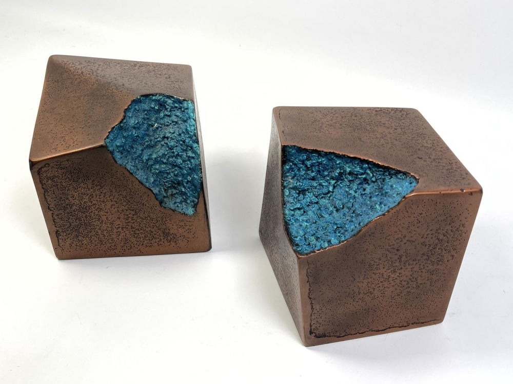 Michael Pinette | Copper Tone Brutalist Cube Sculptures | MutualArt
