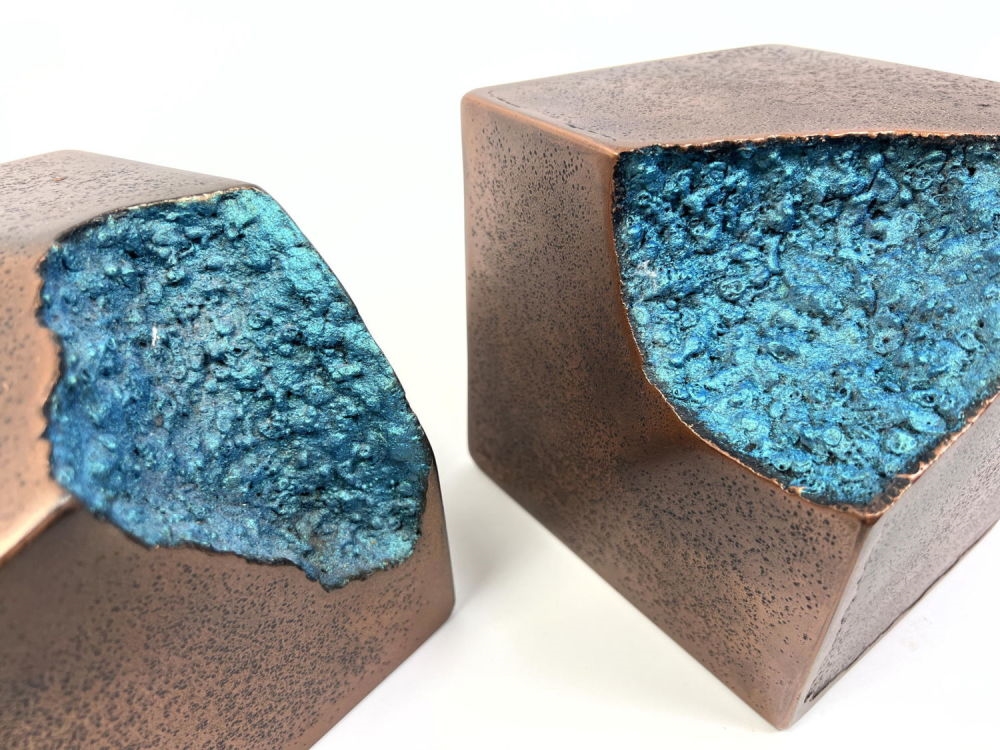 Michael Pinette | Copper Tone Brutalist Cube Sculptures | MutualArt