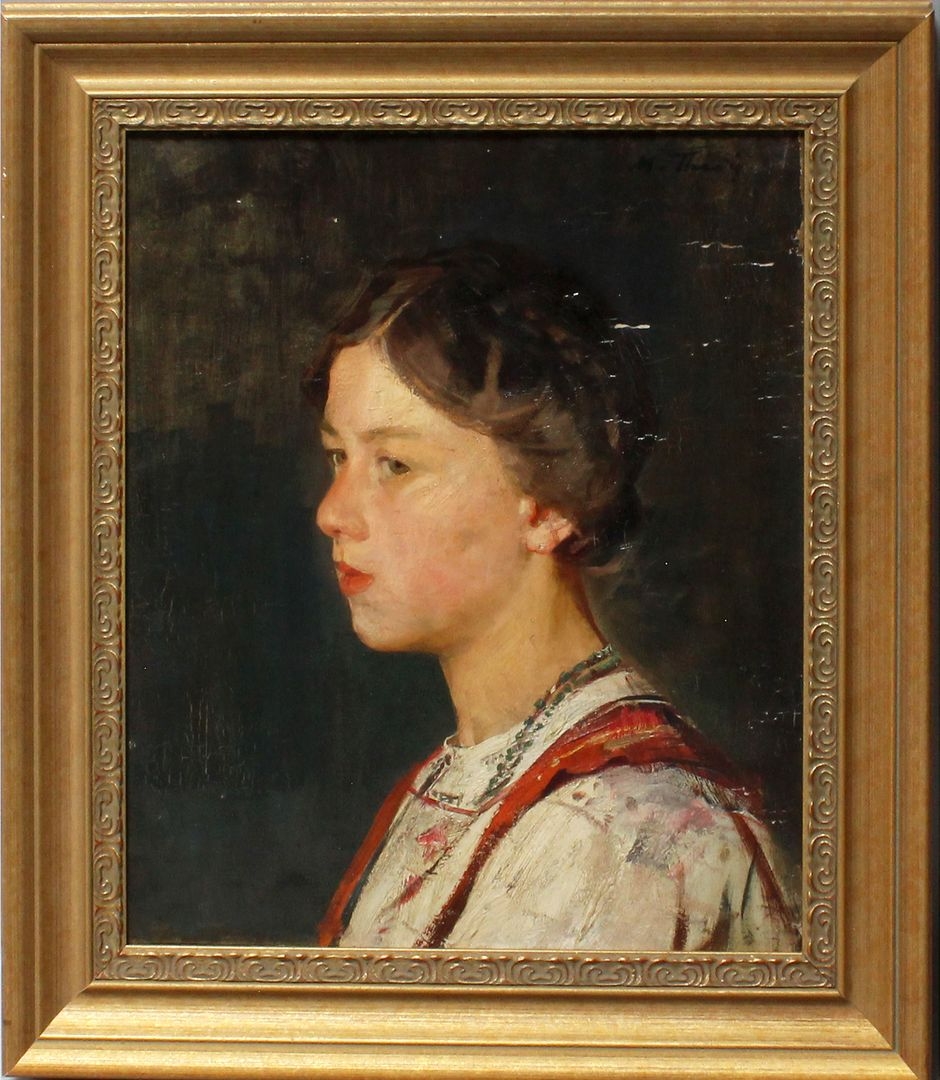 Max Thedy | Kopf einer jungen Dame im Halbprofil von links | MutualArt