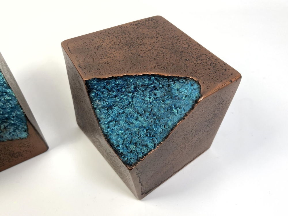 Michael Pinette | Copper Tone Brutalist Cube Sculptures | MutualArt