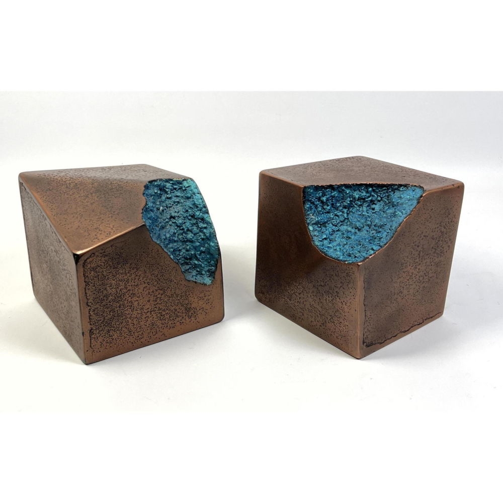 Michael Pinette | Copper Tone Brutalist Cube Sculptures | MutualArt