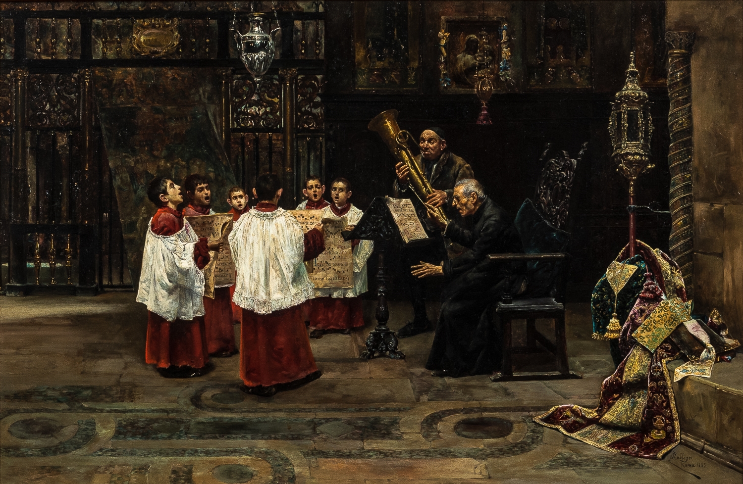 José Gallegos y Arnosa | Choir Boys Rehearsing in a Cathedral (1883) | MutualArt