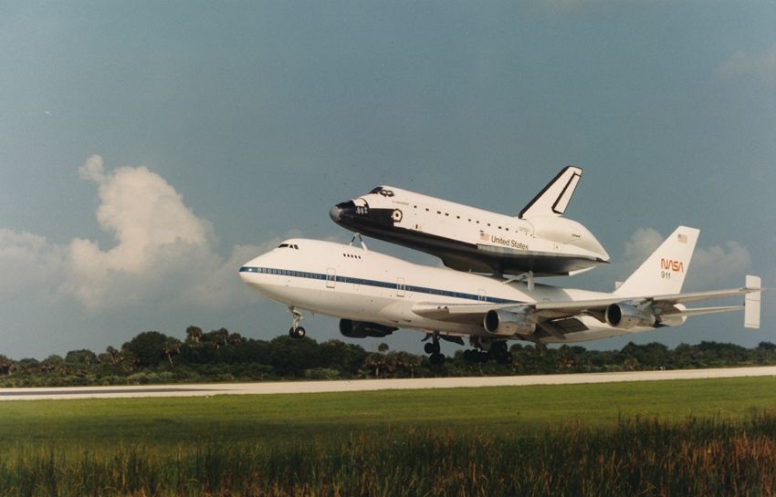 NASA | Arrival of the new space shuttle Endeavour on the back of the ...