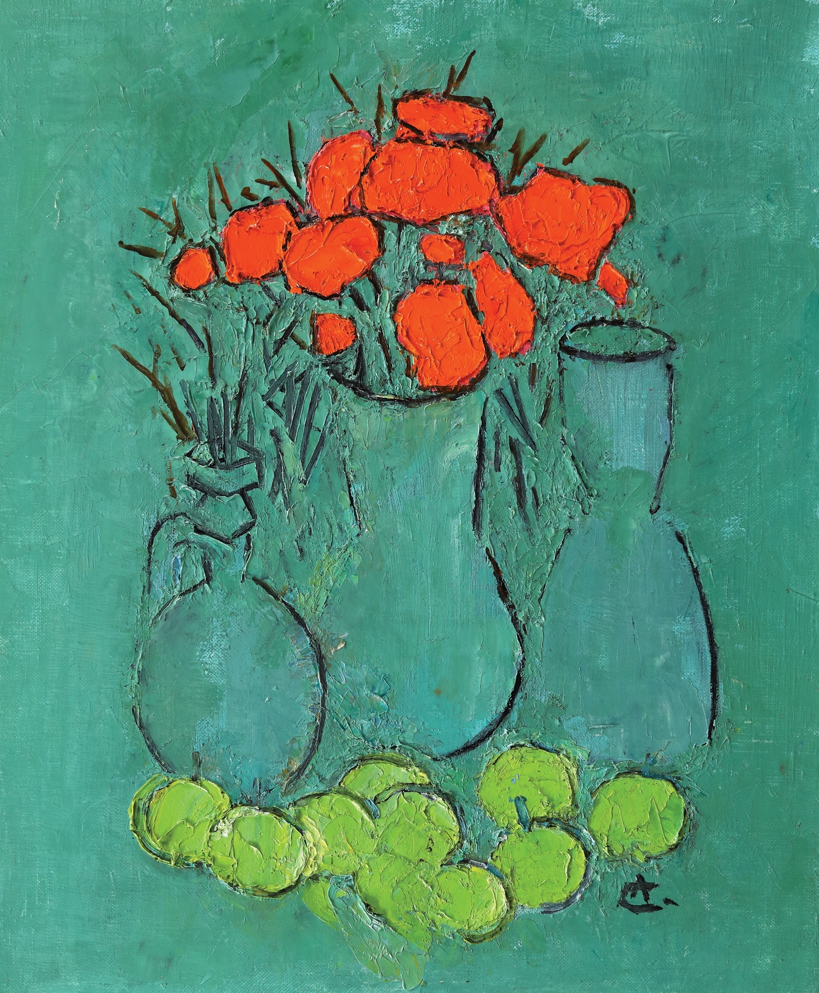 Alexandru Ciucurencu | Still Life with Three Vases and Apples | MutualArt