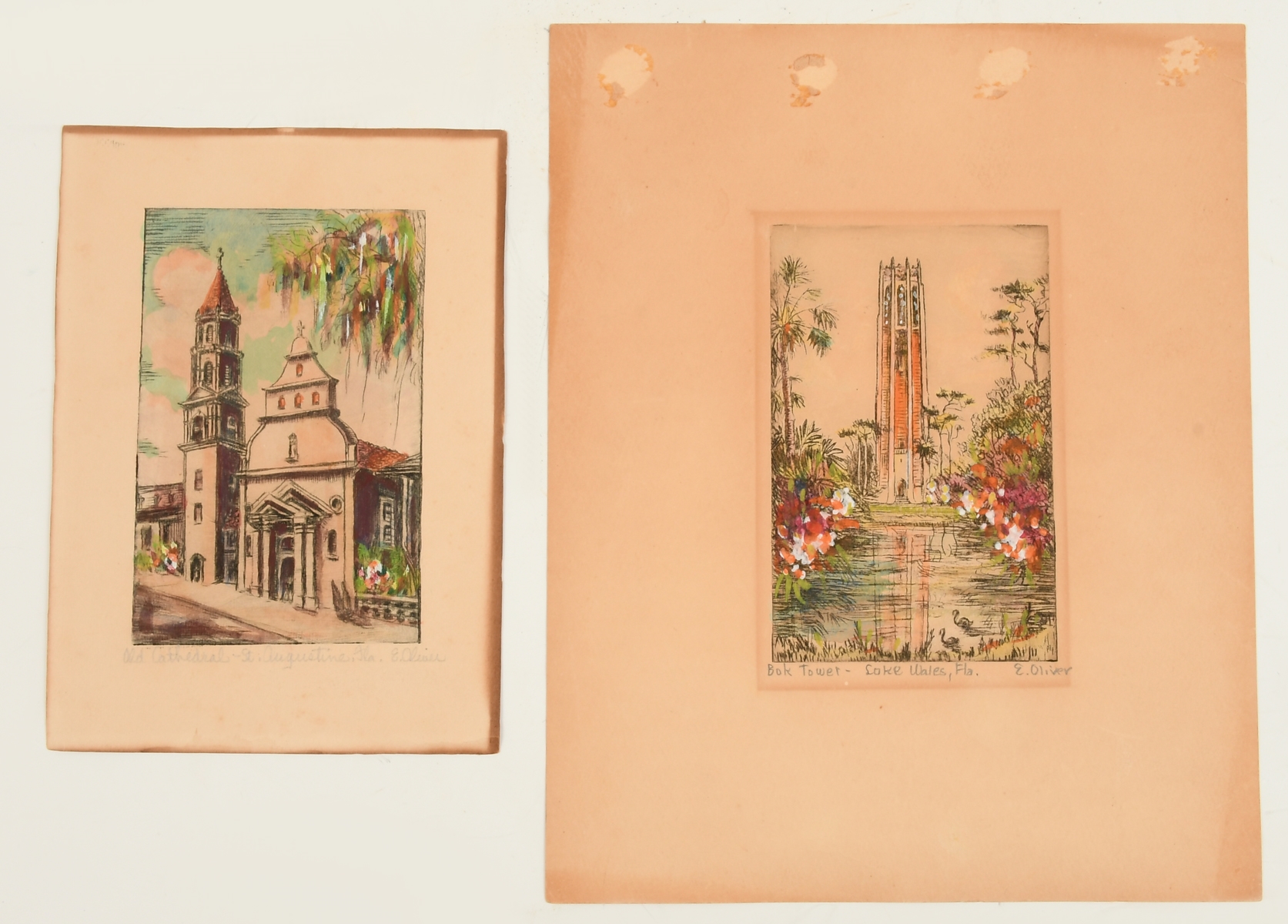 Edith Oliver | TWO EDITH WALKER OLIVER HAND-COLORED FLORIDA ETCHINGS ...