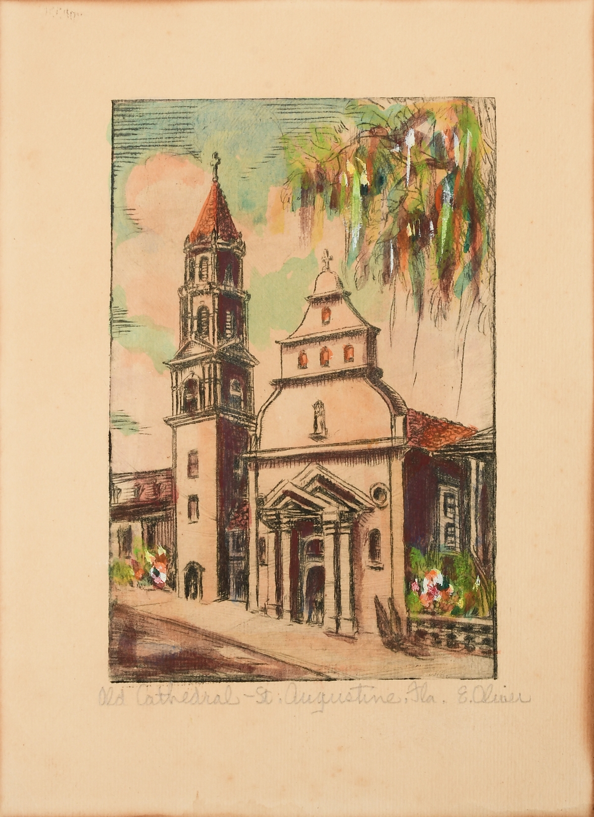 Edith Oliver | TWO EDITH WALKER OLIVER HAND-COLORED FLORIDA ETCHINGS ...