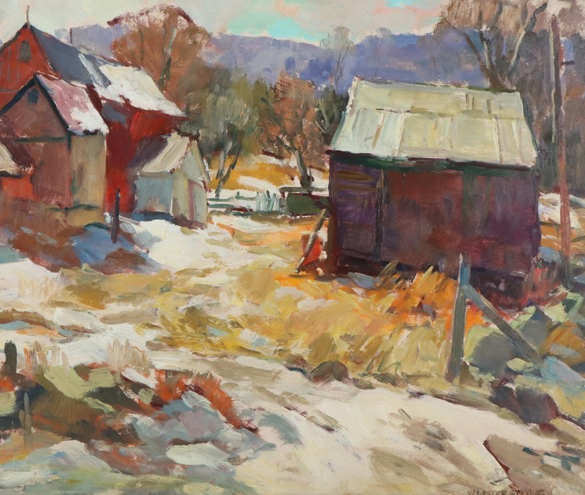 William Lester Stevens | Rural autumn landscape of farm outbuildings ...