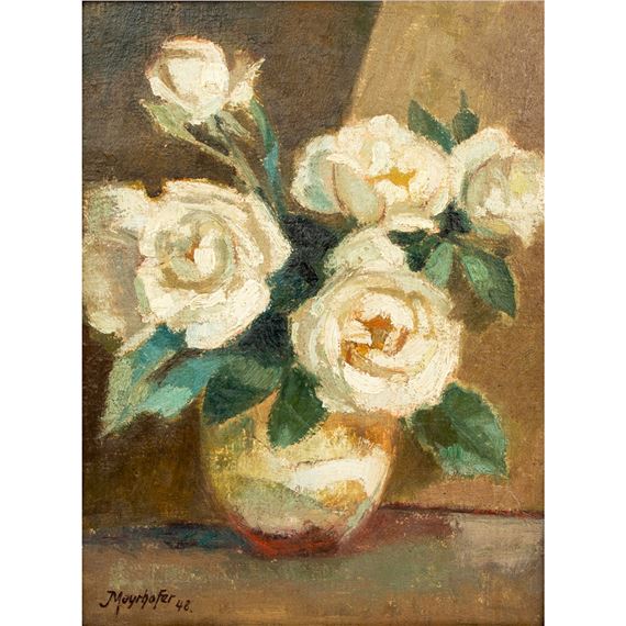Josef Mayrhofer | Still life with white roses in a vase | MutualArt