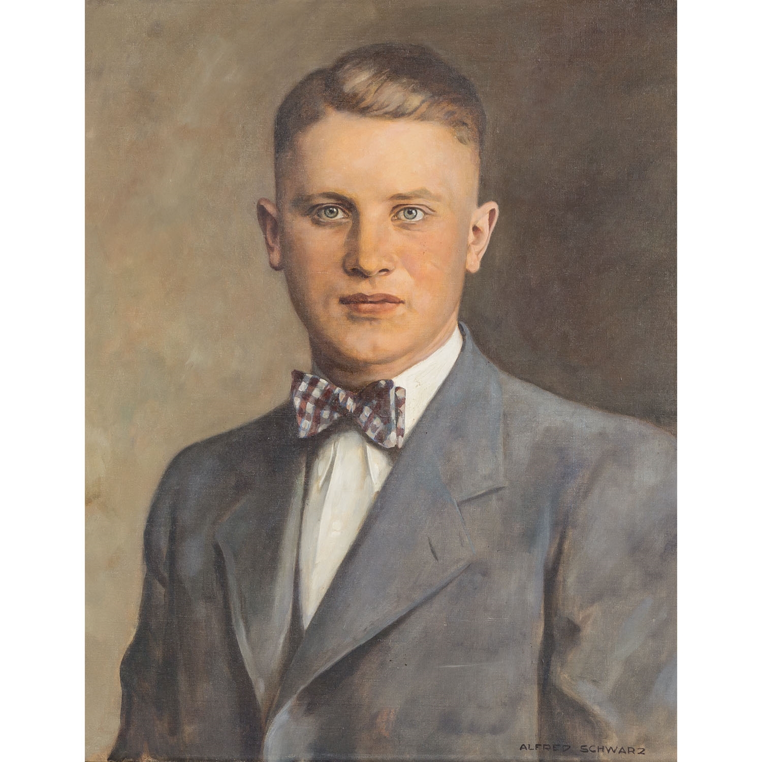 Alfred Schwarz | Young man with a gray jacket and checkered bow tie ...