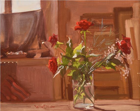 Robbie Wraith | Still life of red roses in a glass vase | MutualArt