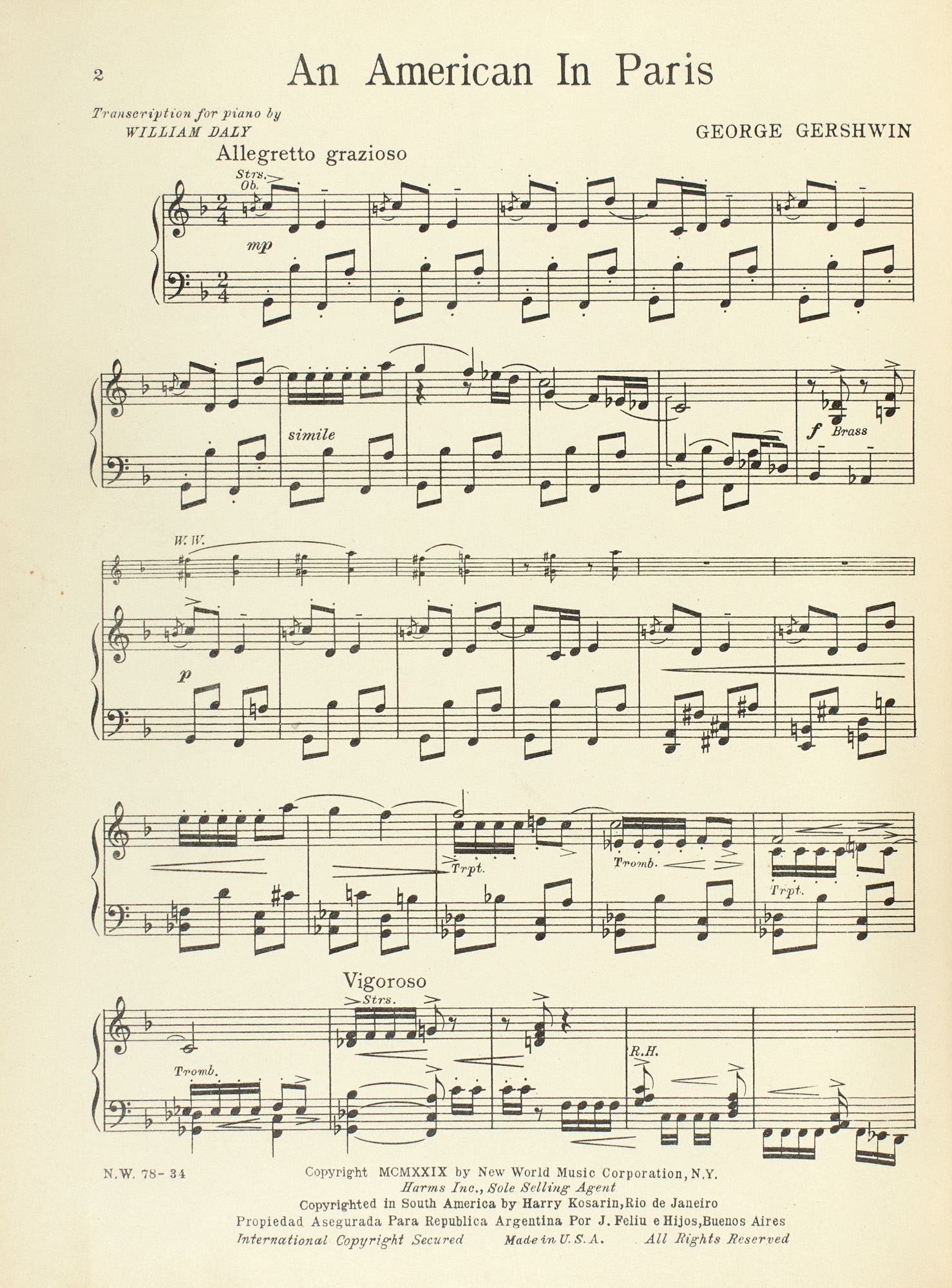 George Gershwin | An American in Paris. An Orchestral Tone Poem. Piano ...