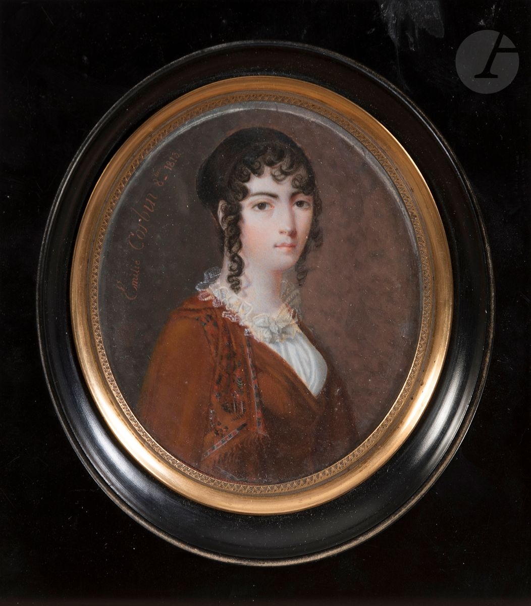 Emilie Corbin | Portrait of a woman with a red embroidered scarf (1813 ...