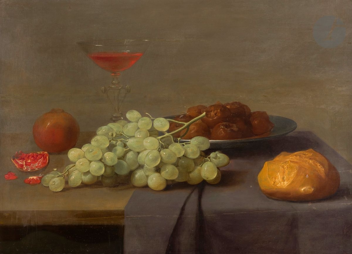 Jacob Van Es | Still life with a loaf of bread and a glass of wine ...