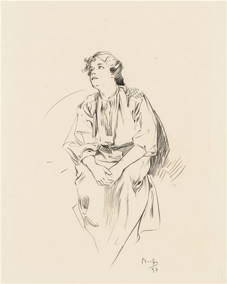 Alphonse Mucha | Sitting girl in traditional costume | MutualArt