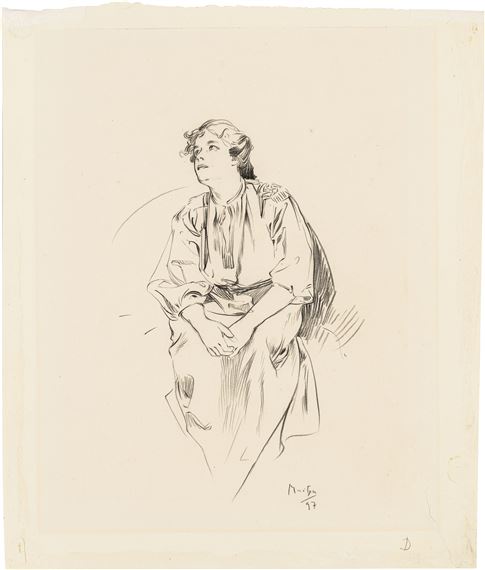 Alphonse Mucha | Sitting girl in traditional costume | MutualArt