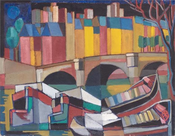 Hans Timmer | Huizen bij brug aan water | MutualArt
