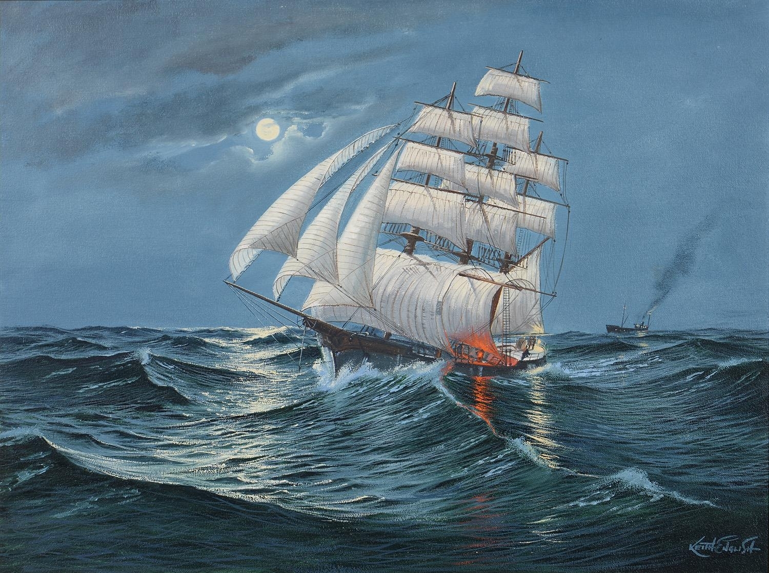 Keith English | Ships by Moonlight | MutualArt