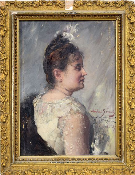 André Sinet | Portrait of an elegant woman in profile (1887) | MutualArt