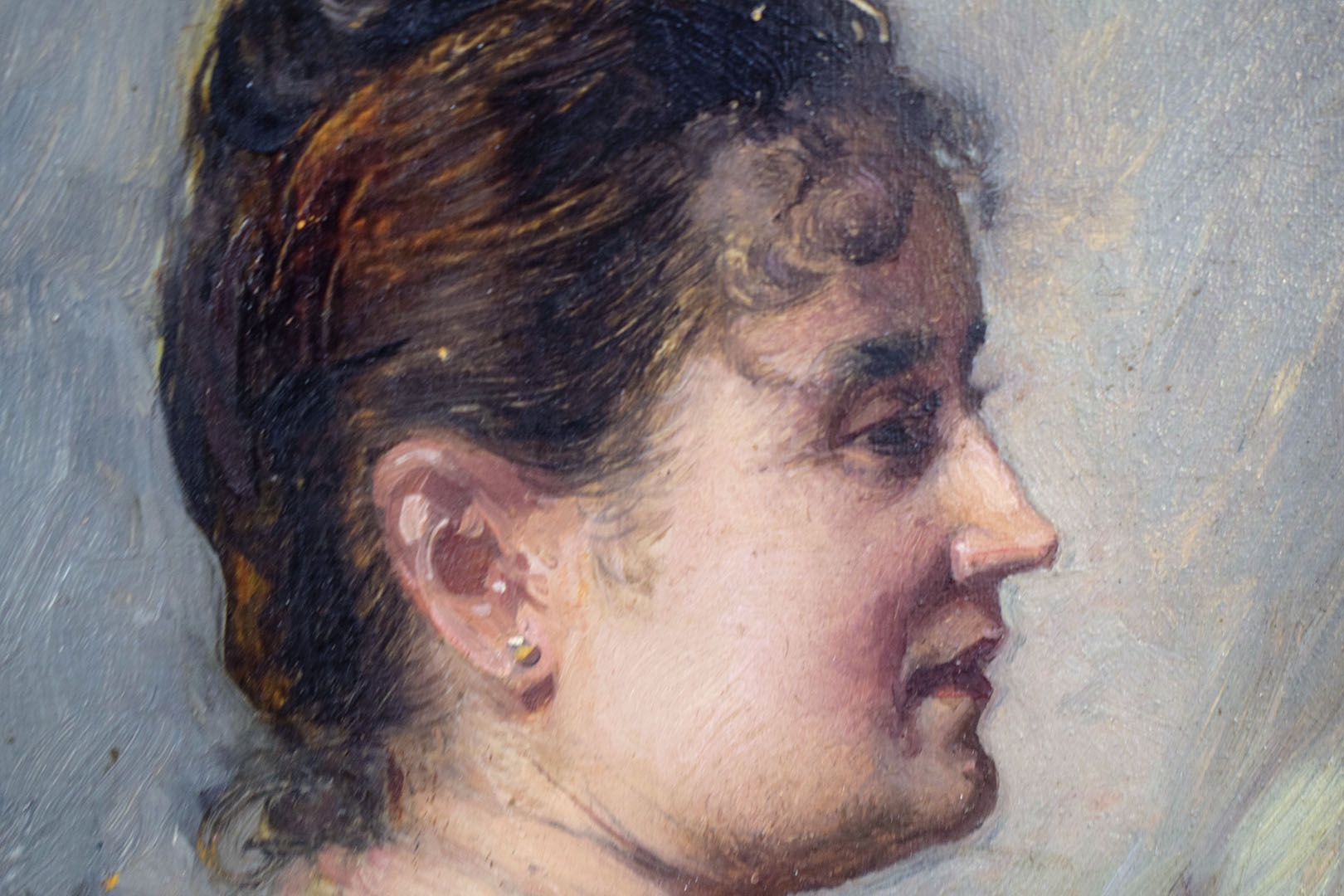 André Sinet | Portrait of an elegant woman in profile (1887) | MutualArt