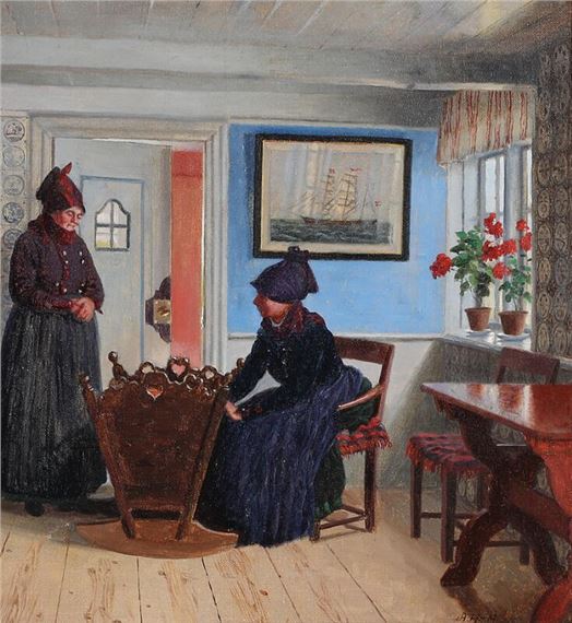 Adolf Heinrich Claus Hansen | Interior from the island of Fanø with two ...