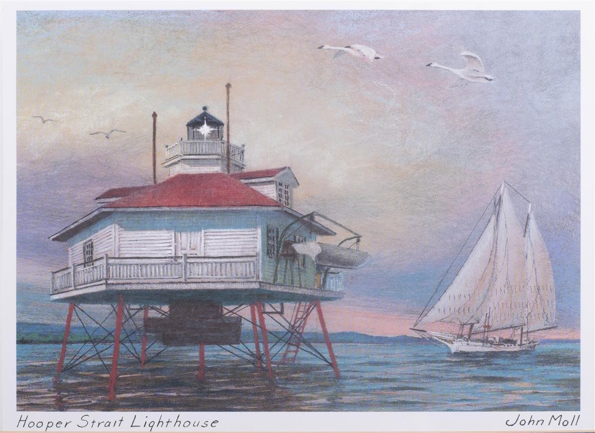 John Moll | CHESAPEAKE BAY PUNGY WITH HOOPER STRAIT LIGHTHOUSE IN THE ...