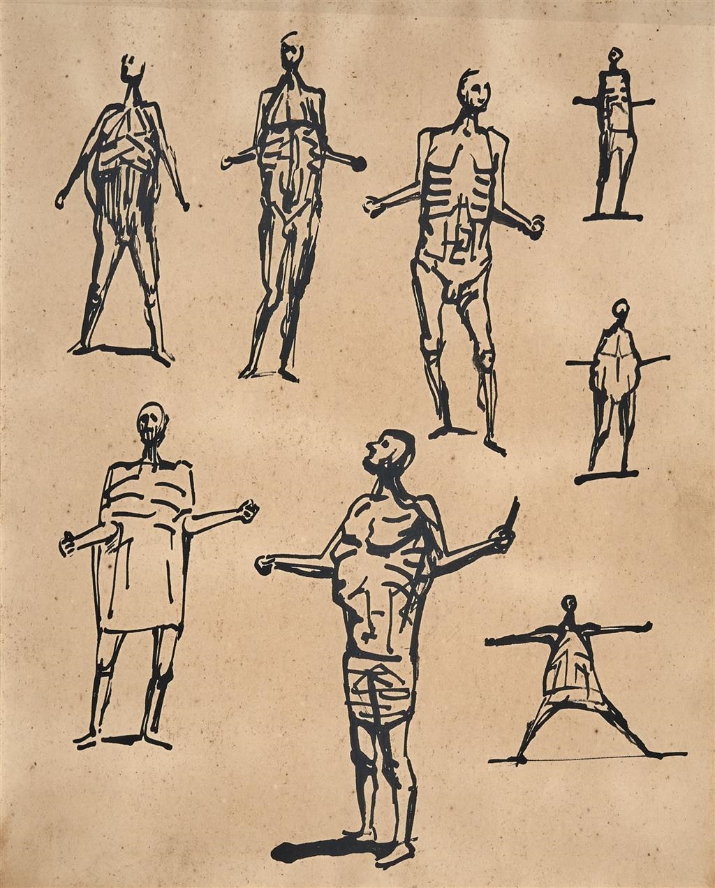 Oliffe Richmond | Eight Male Figures with Elbows against their Bodies ...