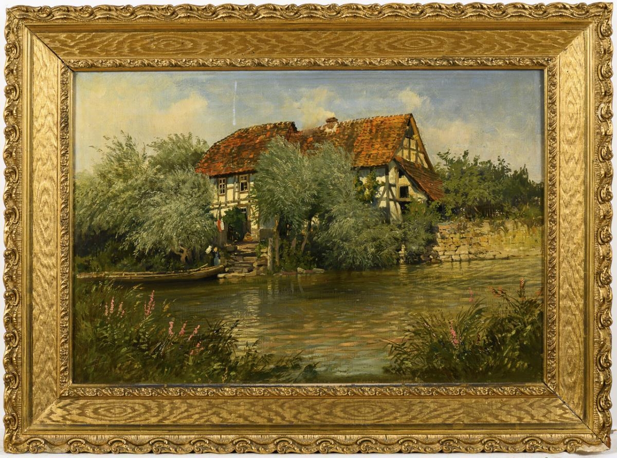 Emil Friedrich Neumann | Timbered house on the river (1903) | MutualArt