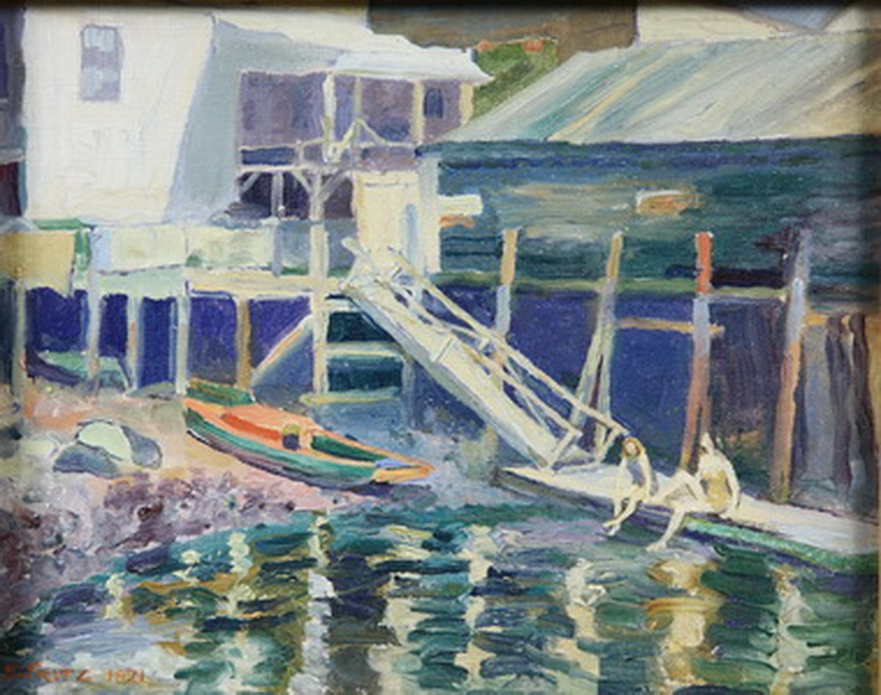 Henry Eugene Fritz | Depicts Swimmers on Dock at Boothbay Harbor (1921 ...