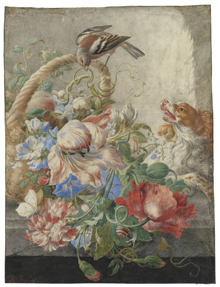 Herman Hengstenburgh | A basket with flowers in a stone niche, with a ...