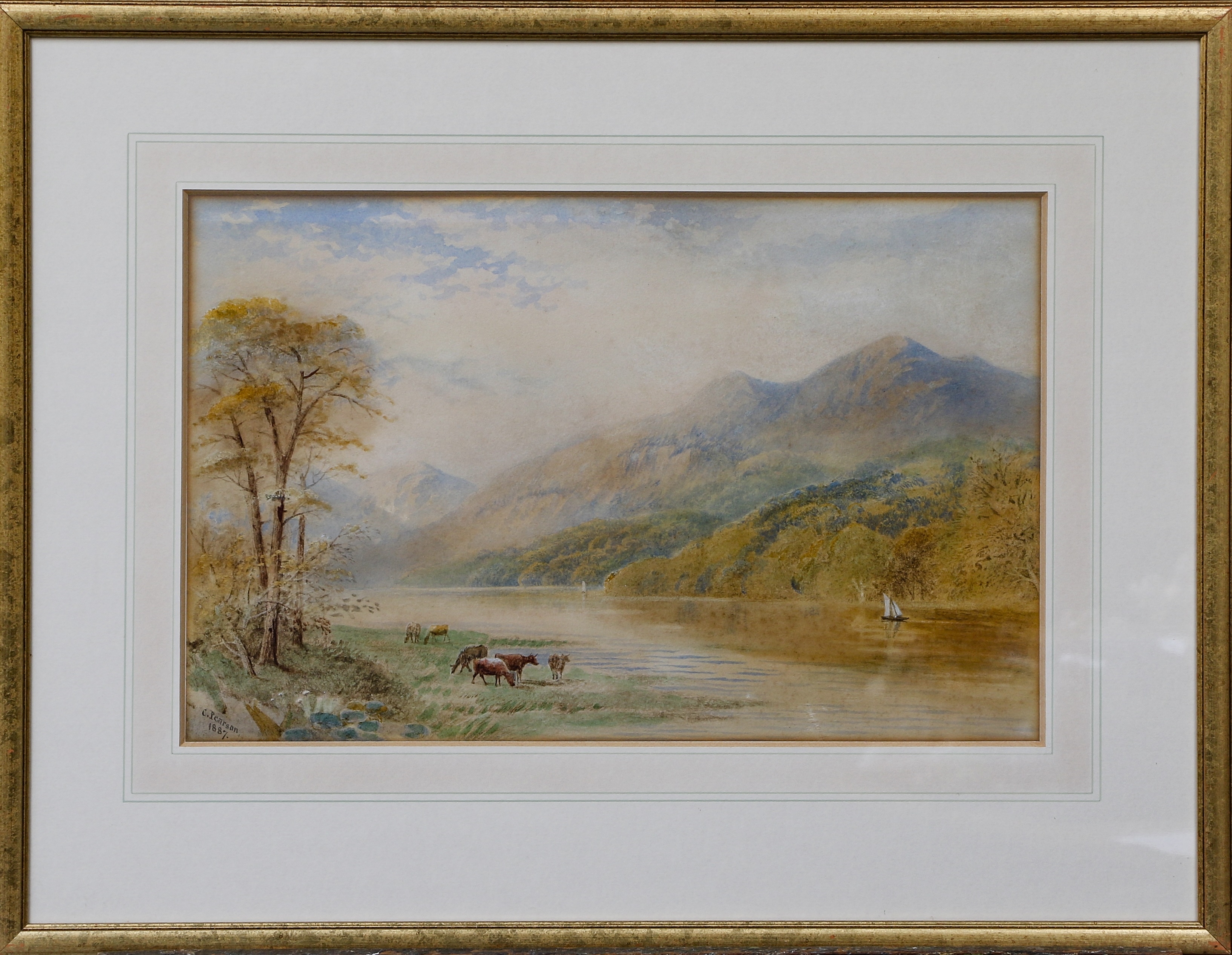 Cornelius Pearson | Lakeland landscape with cattle and sailing boat ...