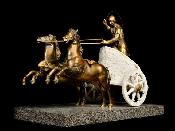 Italian School, 19th Century | Aurige pulling a chariot with two horses ...