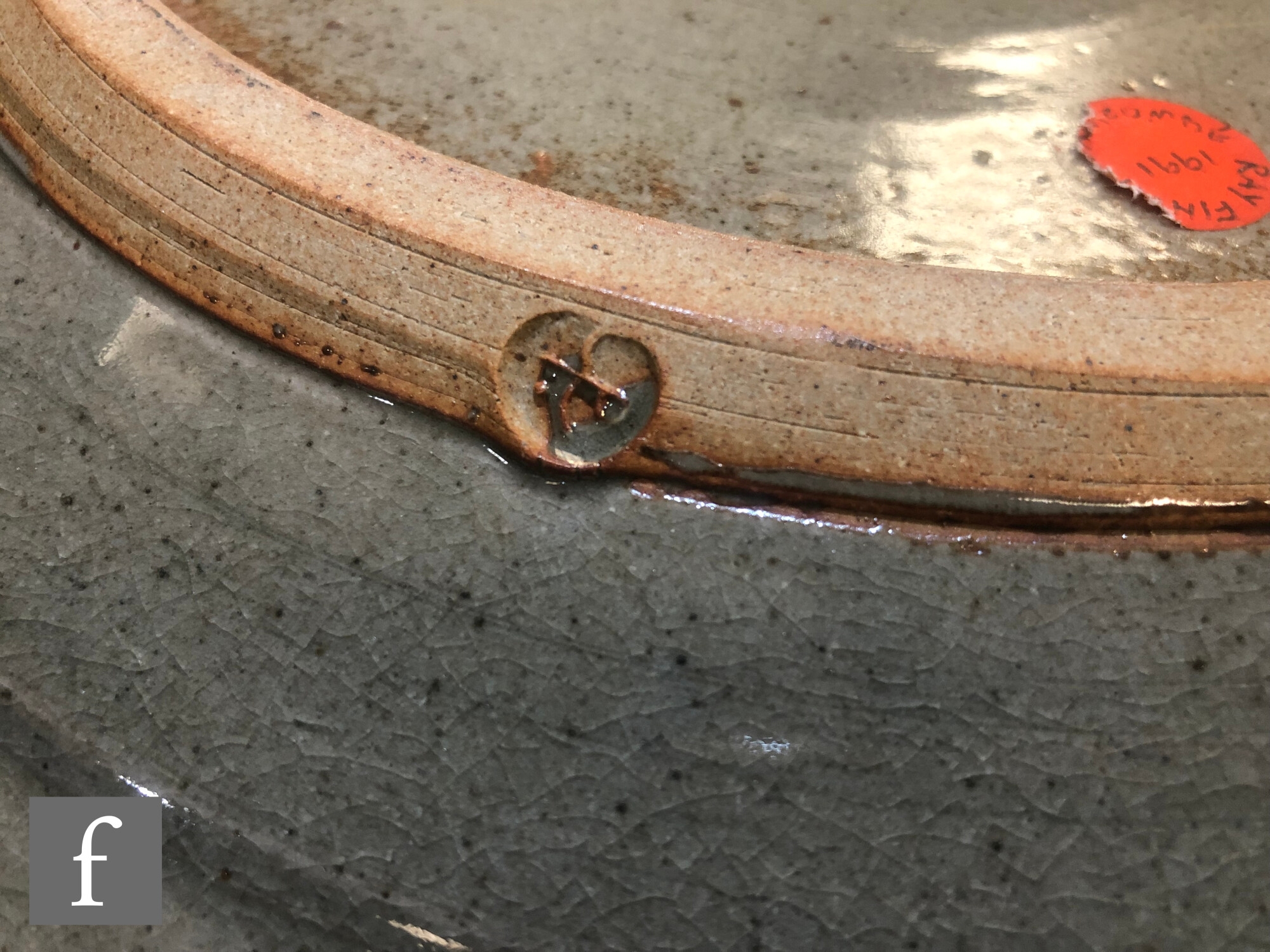 Ray Finch | dish decorated with brown wavy and straight lines in an ...