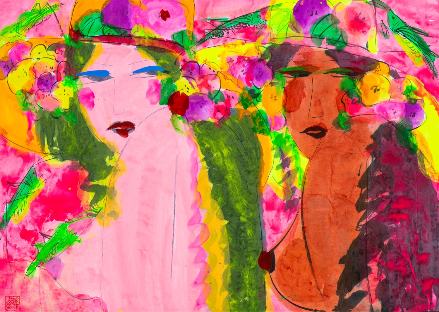 Walasse Ting | Two Ladies With Flowers | MutualArt