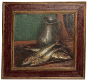 Chris Riisager | Still life study of mackerel and a jug (1998) | MutualArt