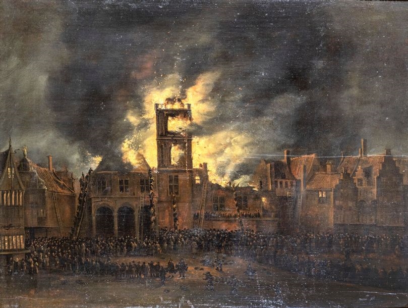 Anthonie Van Borssom | Delft: the fire of the town hall on March 4 ...